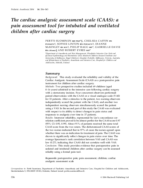 (PDF) The cardiac analgesic assessment scale (CAAS): a pain assessment ...