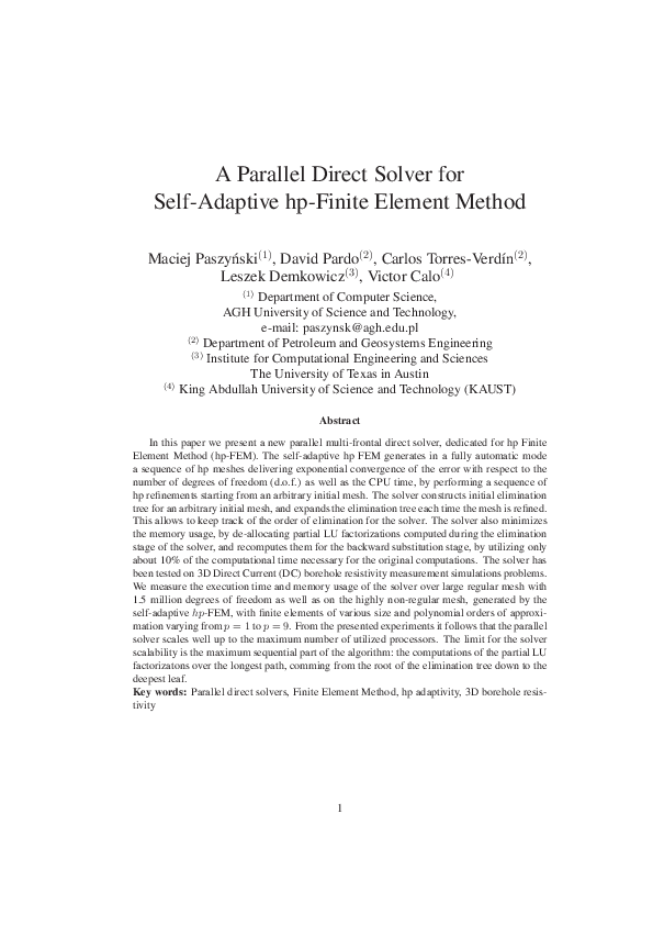 Pdf A Parallel Direct Solver For The Self Adaptive Hp Finite Element Method