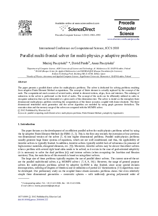 Pdf Parallel Multi Frontal Solver For Multi Physics P Adaptive Problems
