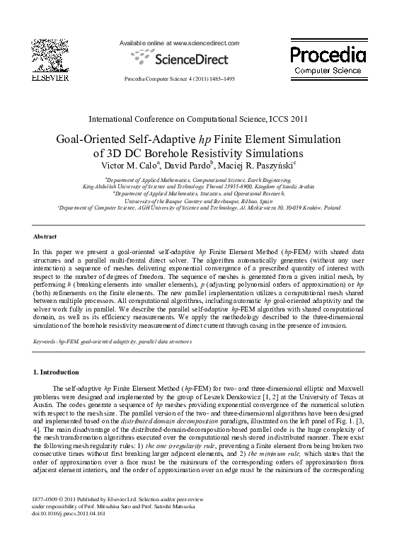 (PDF) Goal-Oriented Self-Adaptive hp Finite Element Simulation of 3D DC Borehole Resistivity ...
