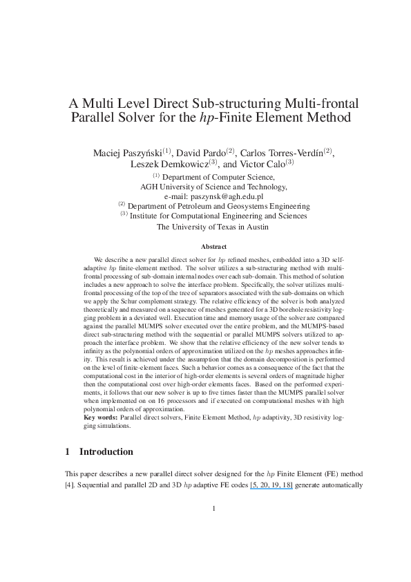 Pdf A Multi Level Direct Sub Structuring Multi Frontal Parallel Solver For The Hp Finite