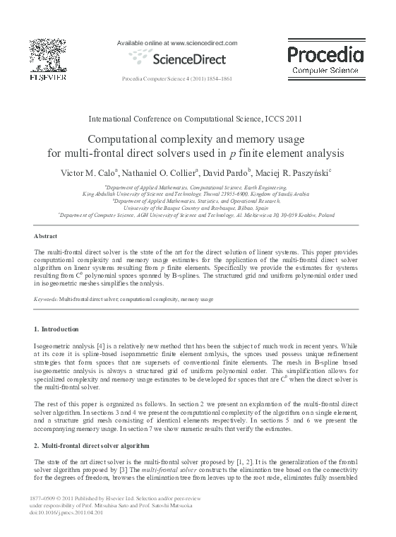 Pdf Computational Complexity And Memory Usage For Multi Frontal