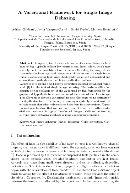 Pdf A Variational Framework For Single Image Dehazing