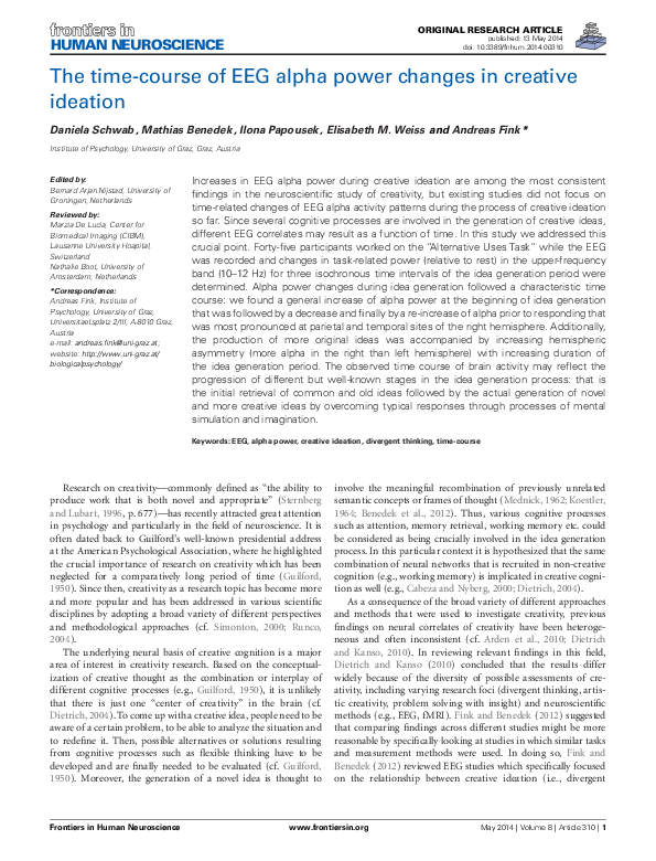 (PDF) The time-course of EEG alpha power changes in creative ideation