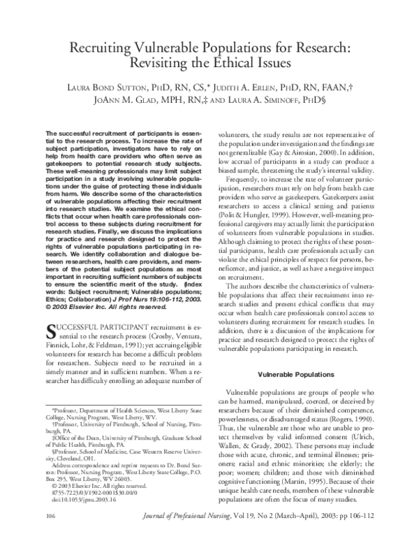 (PDF) Recruiting vulnerable populations for research: Revisiting the ...