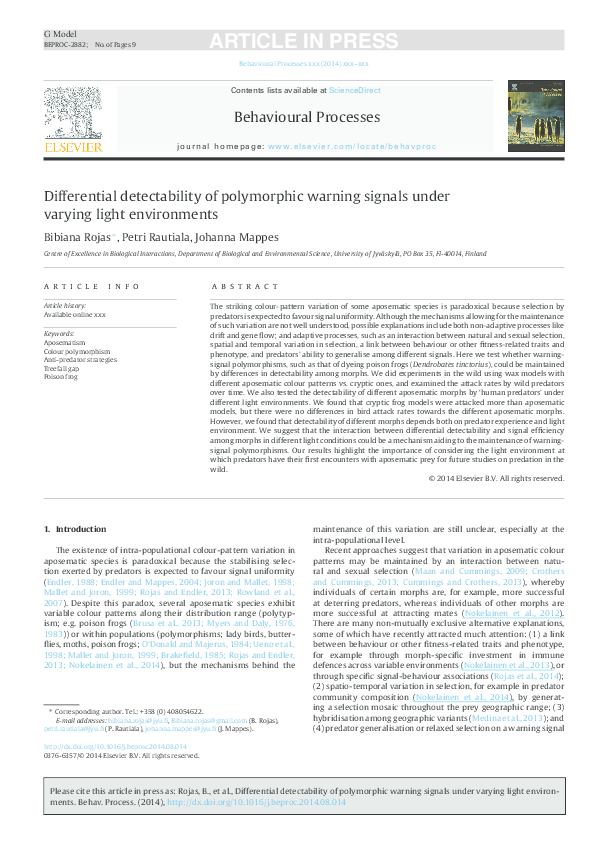(PDF) Differential detectability of polymorphic warning signals under ...