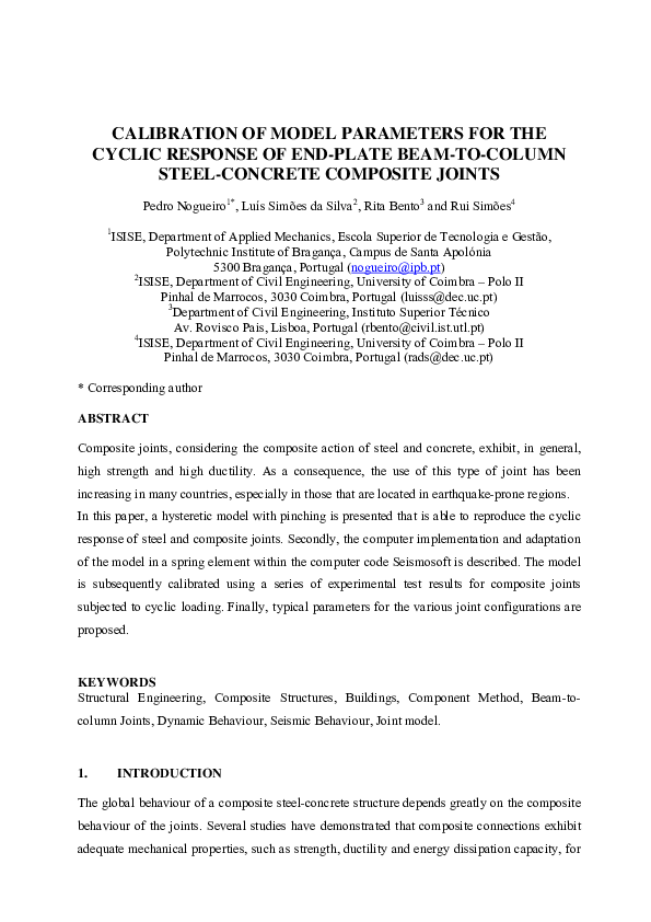 Pdf Calibration Of Model Parameters For The Cyclic Response Of End