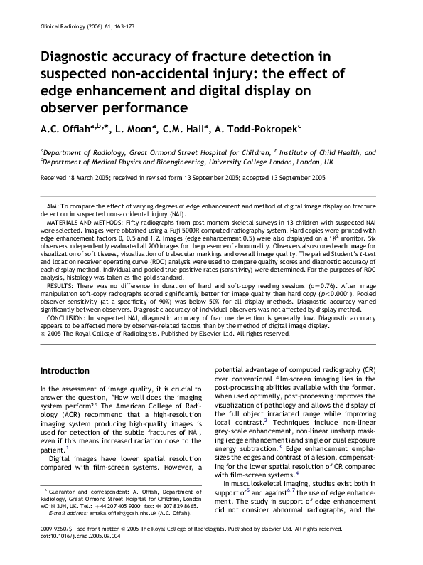 (PDF) Diagnostic accuracy of fracture detection in suspected non-accidental injury: the effect ...