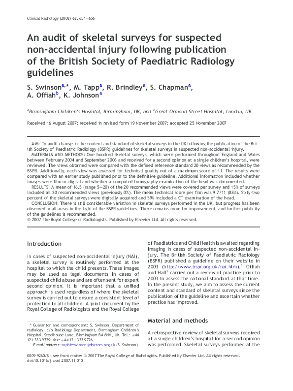 (PDF) An audit of skeletal surveys for suspected non-accidental injury ...