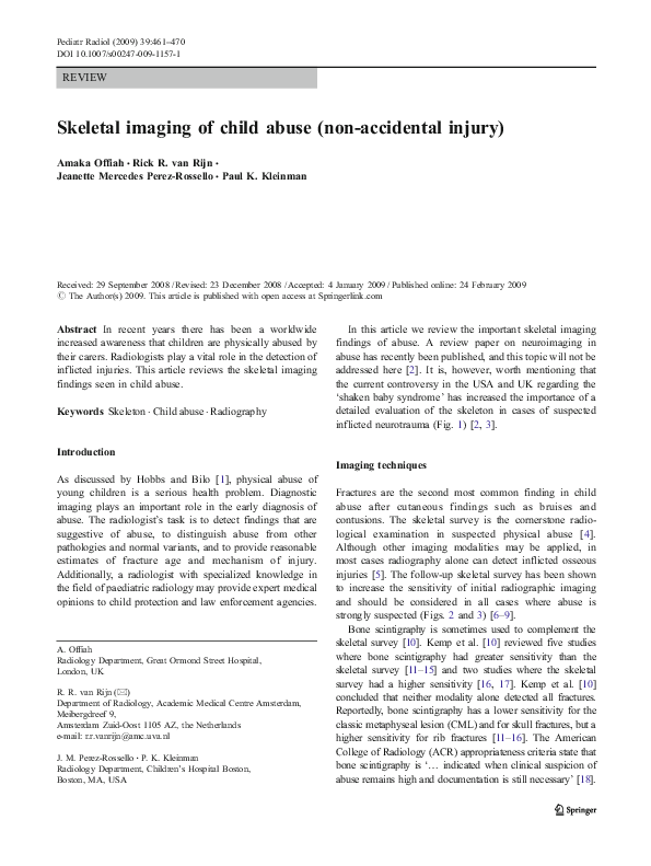 (PDF) Skeletal imaging of child abuse (non-accidental injury)