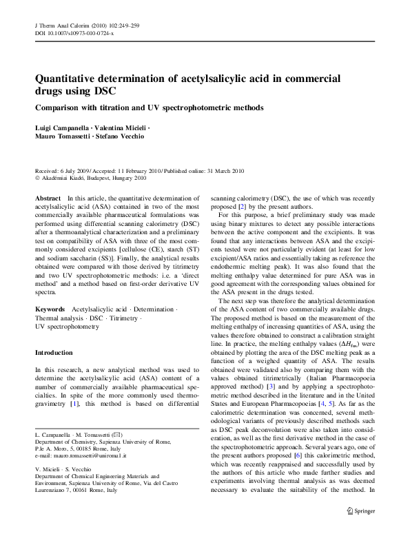 (PDF) [Chem 28] Quantitative Determination of Acetylsalicylic Acid ...