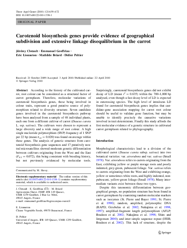 (PDF) Population genomics identifies genetic signatures of carrot ...
