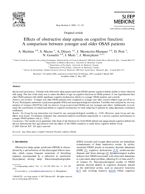 Pdf Effects Of Obstructive Sleep Apnea On Cognitive Function A Comparison Between Younger And