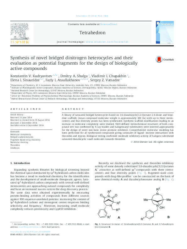 (PDF) Synthesis of novel bridged dinitrogen heterocycles and their evaluation as potential ...
