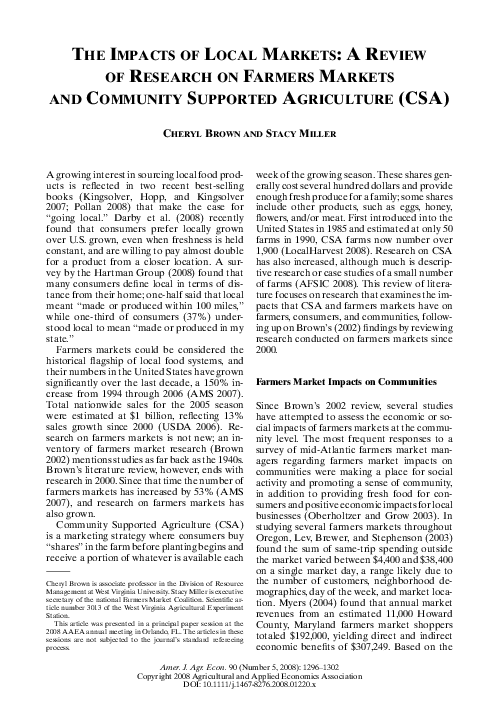 (PDF) The Impacts of Local Markets: A Review of Research on Farmers ...