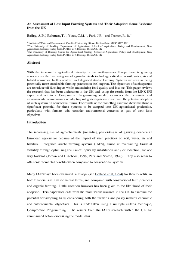 (PDF) An Assessment of Low Input Farming Systems and Their Adoption ...