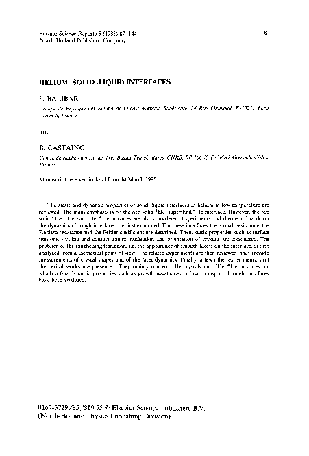 (PDF) Helium: Solid-liquid interfaces