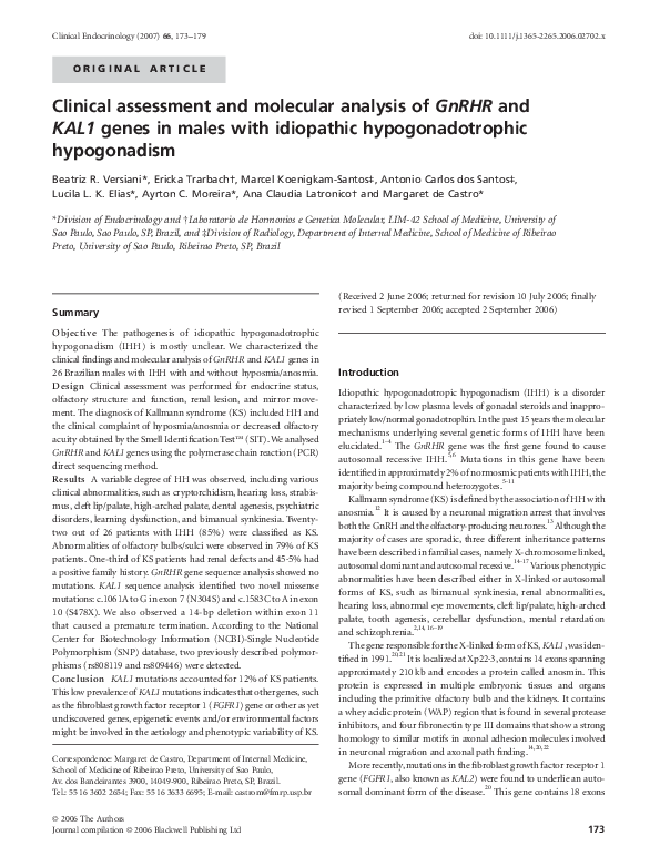 (PDF) Clinical assessment and molecular analysis of GnRHR and KAL1 ...