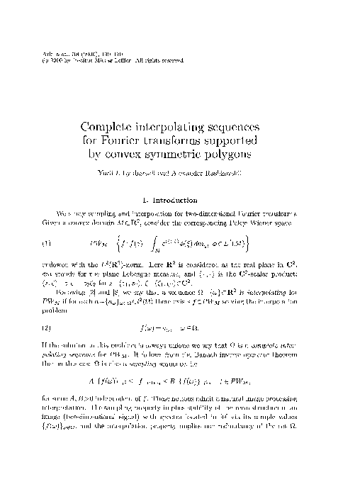 (PDF) Complete interpolating sequences for Fourier transforms supported by convex symmetric polygons