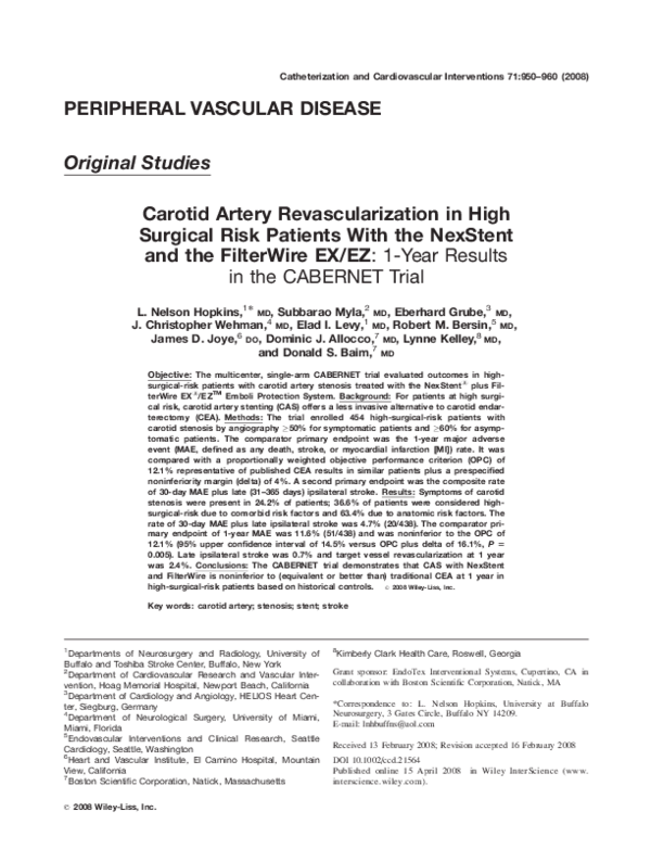 (PDF) Carotid Artery Stent Placement with Embolic Protection: Single ...