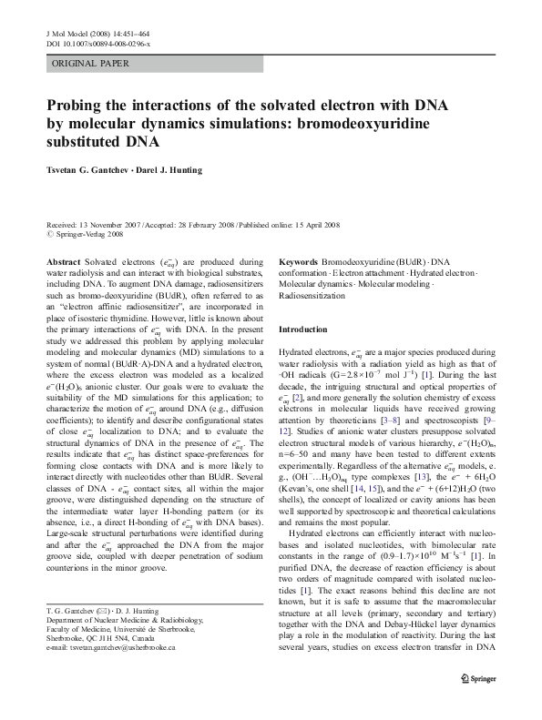 (PDF) Probing the interactions of the solvated electron with DNA by ...