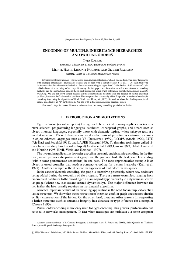 (PDF) Encoding of Multiple Inheritance Hierarchies and Partial Orders