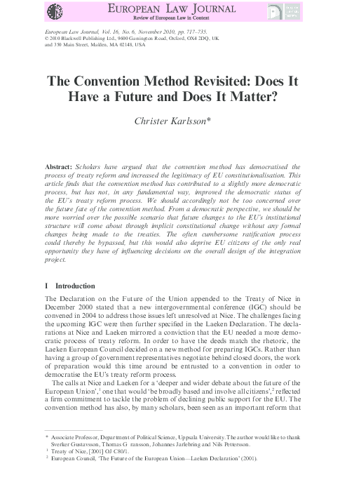 (PDF) The Convention Method Revisited: Does It Have a Future and Does ...
