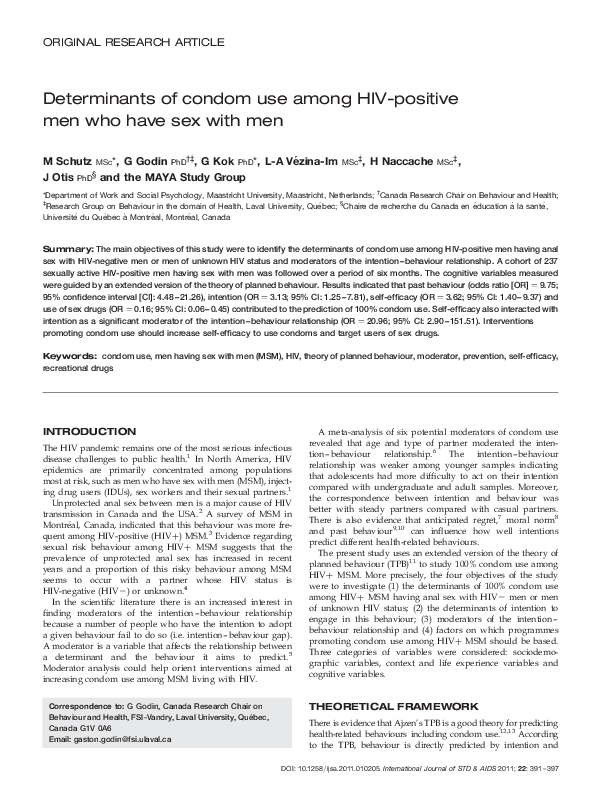 Pdf Determinants Of Condom Use Among Hiv Positive Men Who Have Sex