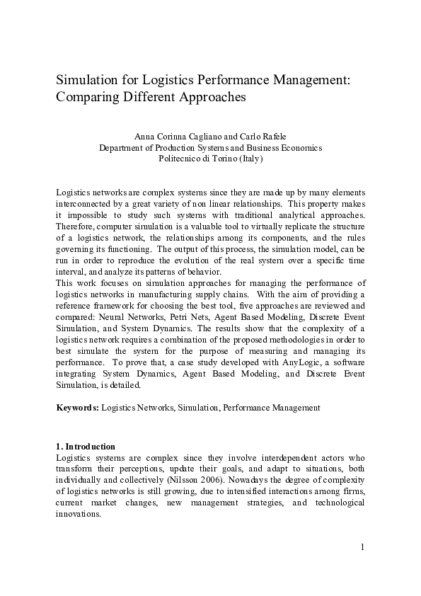 (PDF) Simulation for Logistics Performance Management:Comparing ...