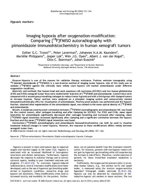 (PDF) Imaging hypoxia after oxygenation-modification: Comparing [18F ...