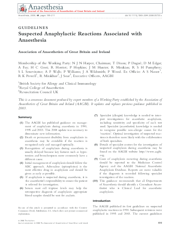 (PDF) Suspected Anaphylactic Reactions Associated with Anaesthesia