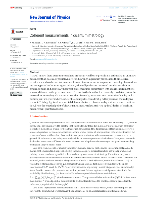 (PDF) Coherent measurements in quantum metrology
