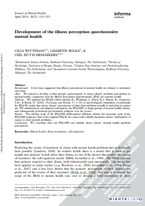 (PDF) Development of the illness perception questionnaire mental health