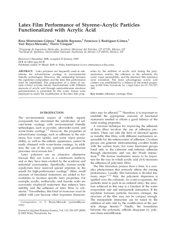 Pdf Latex Film Performance Of Styrene Acrylic Particles Functionalized With Acrylic Acid