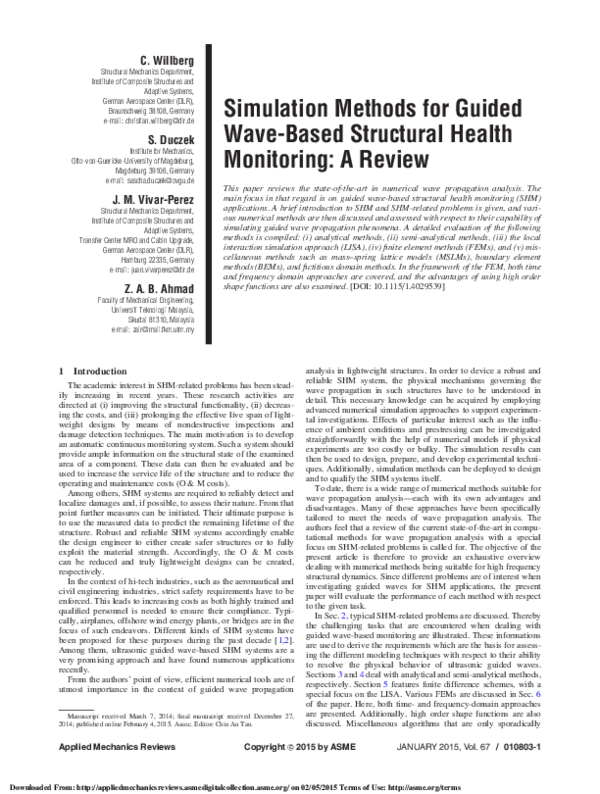 Pdf Simulation Methods For Guided Wave Based Structural Health Monitoring A Review