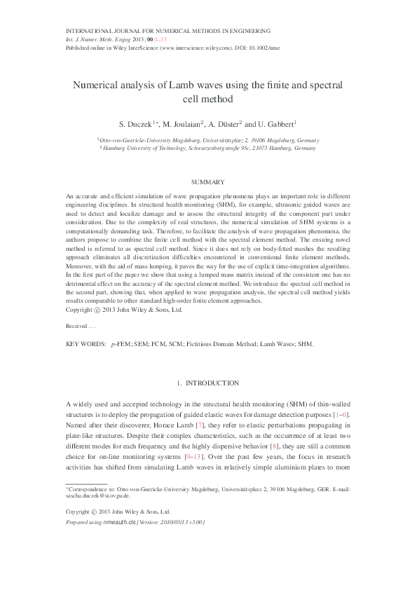 Pdf Numerical Analysis Of Lamb Waves Using The Finite And Spectral Cell Methods