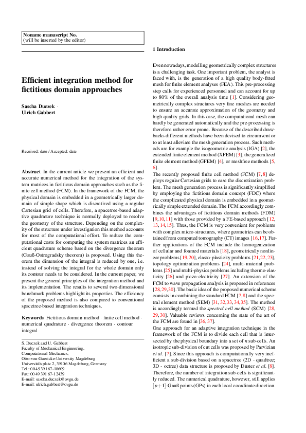 Pdf Efficient Integration Method For Fictitious Domain Approaches