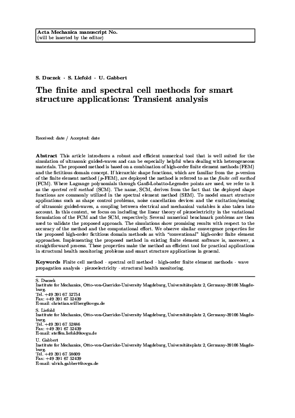 Pdf The Finite And Spectral Cell Methods For Smart Structure Applications Transient Analysis