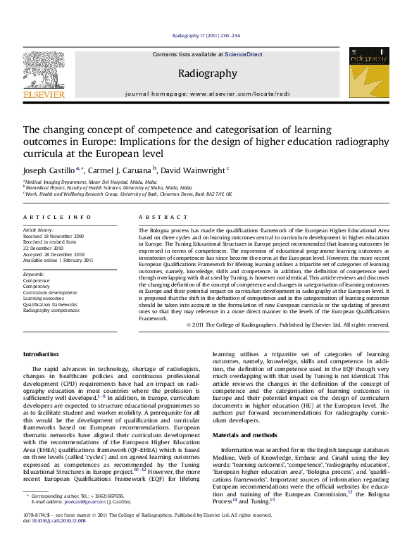 (PDF) The changing concept of competence and categorisation of learning ...