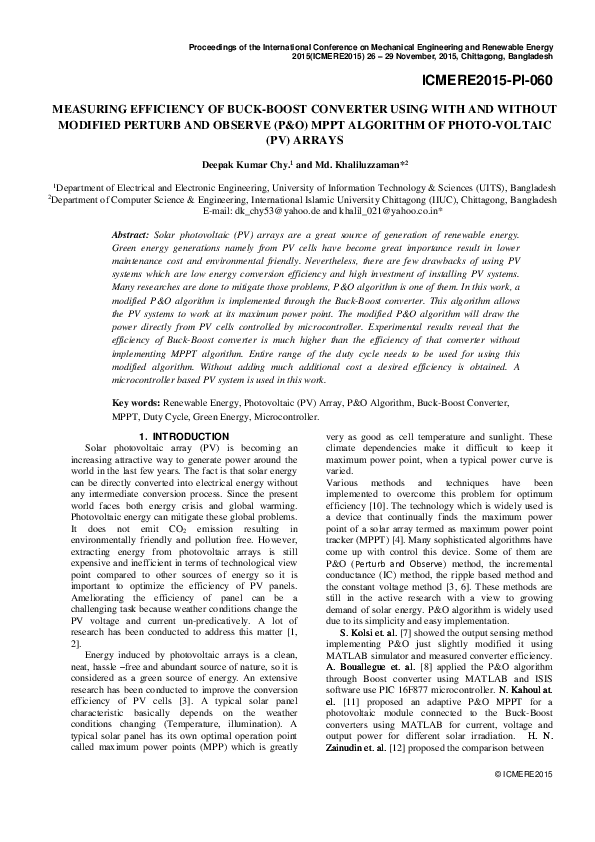 Pdf Measuring Efficiency Of Buck Boost Converter Using With And Without Modified Perturb And