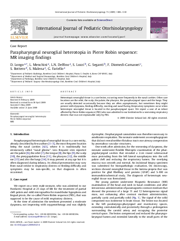 (PDF) Parapharyngeal neuroglial heterotopia in Pierre Robin sequence ...