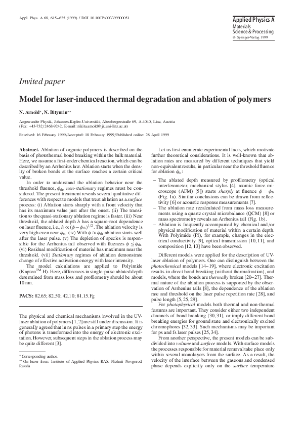 (PDF) Modeling the ablation of polymers by laser beams | Luis Reyna - Academia.edu