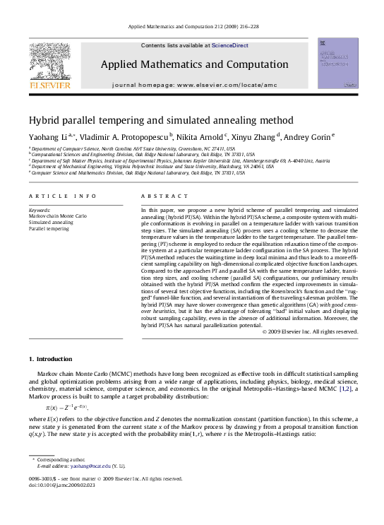 (PDF) Hybrid parallel tempering and simulated annealing method