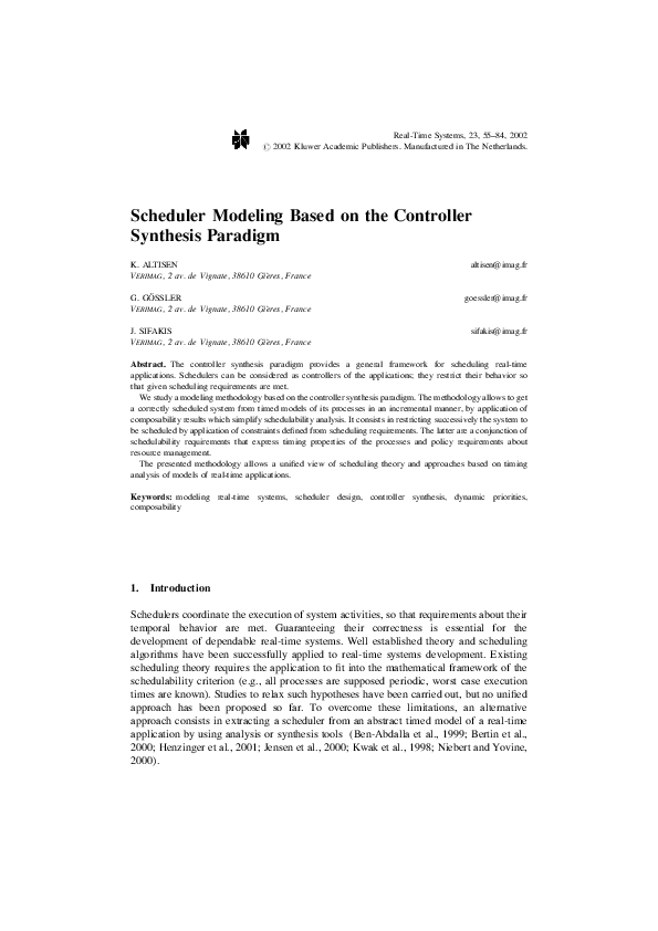 (PDF) Scheduler Modeling Based on the Controller Synthesis Paradigm