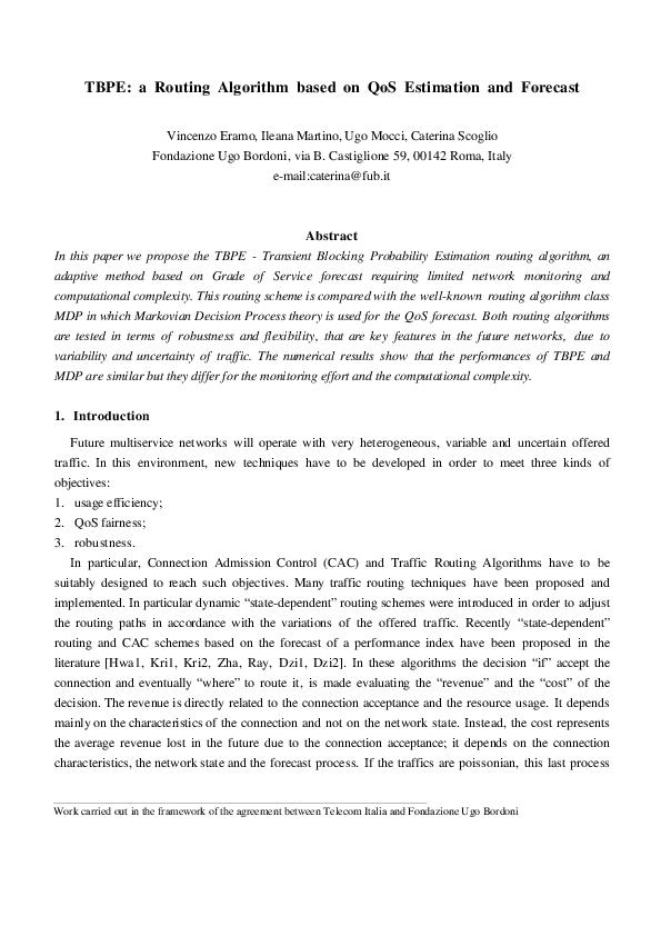 (PDF) TBPE: a Routing Algorithm based on QoS Estimation and Forecast | Ugo Mocci - Academia.edu