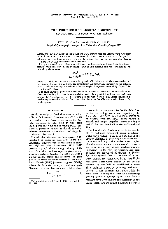 (PDF) The Threshold of Sediment Movement under Oscillatory Water Waves