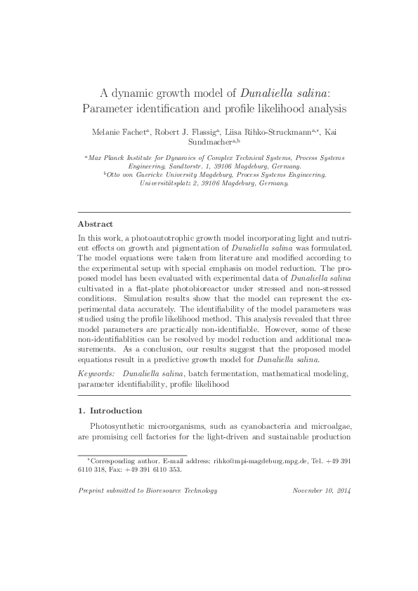(PDF) A dynamic growth model of Dunaliella salina: parameter identification and profile ...