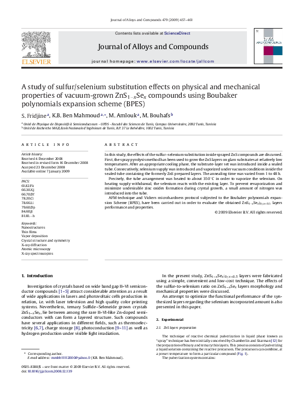 (PDF) A study of sulfur/selenium substitution effects on physical and ...