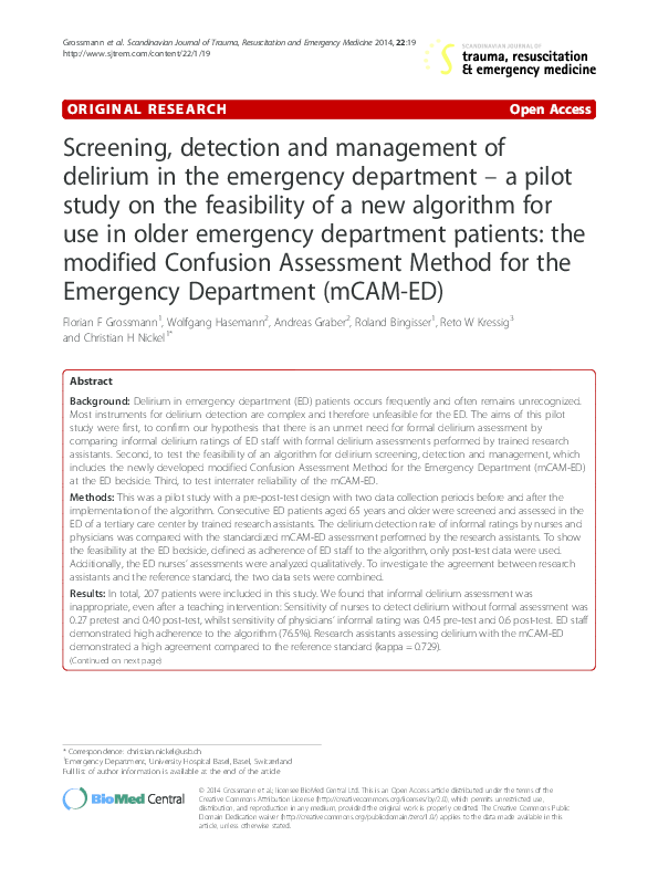 (PDF) Screening, detection and management of delirium in the emergency department – a pilot ...