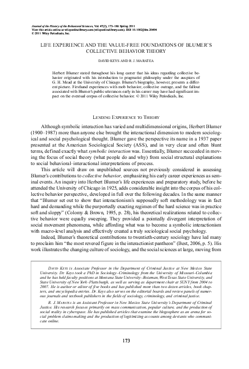 (PDF) Life experience and the value-free foundations of Blumer's ...